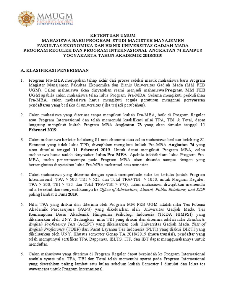 Ketentuan Umum & Surat Pernyataan Kesanggupan Reg. Dan Int'l. Angk. 74 Gel. 3 PDF | PDF