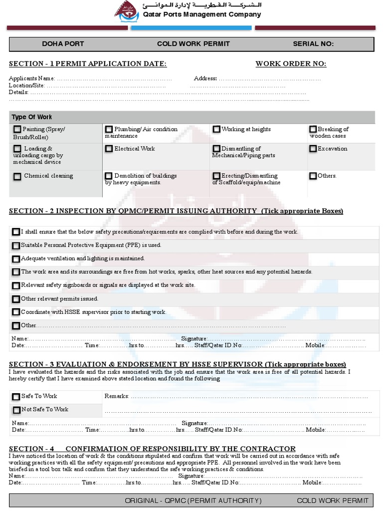 Cold Work Permit New | PDF | Safety | Engineering
