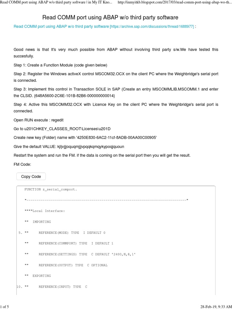 Read COMM Port Using ABAP W - o Third Party Software - in My IT ...