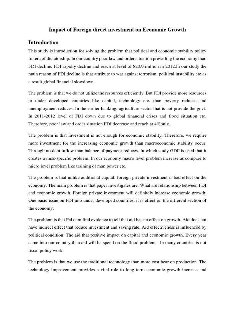 Impact of Foreign Direct Investment On Economic Growth1 | PDF | Foreign ...