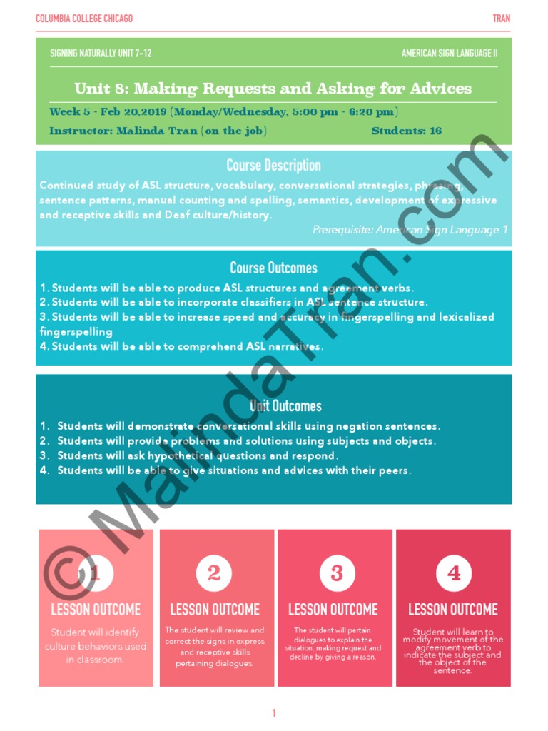 Malinda's College Lesson Plan | PDF | American Sign Language | Sign ...