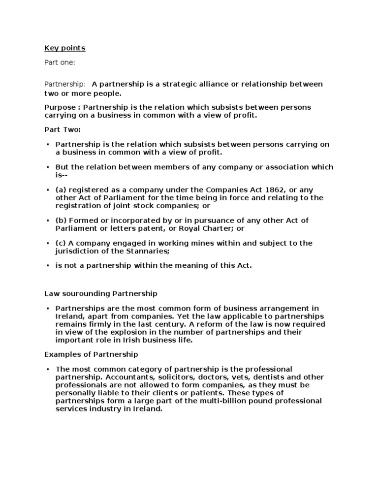 Key Points For Partnership | PDF | Limited Partnership | Partnership