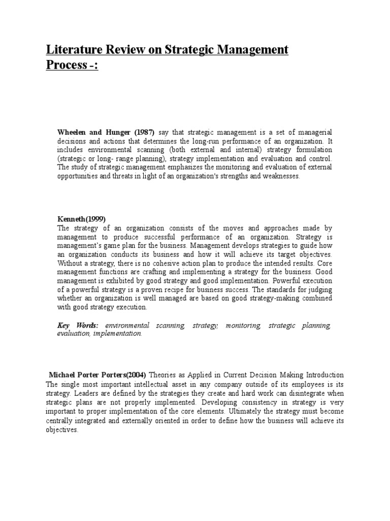 Literature Review Strategic Management | PDF | Strategic Management ...