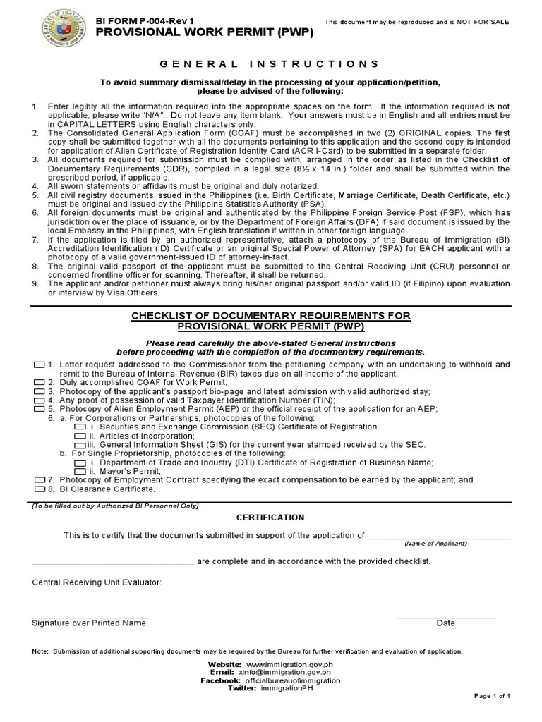 Provisional Work Permit | PDF | Identity Document | Passport