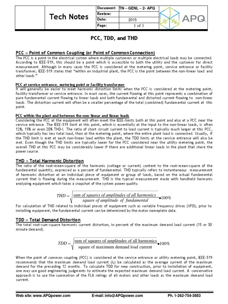 Tech Notes: PCC, TDD, and THD | PDF | Distortion | Electronics