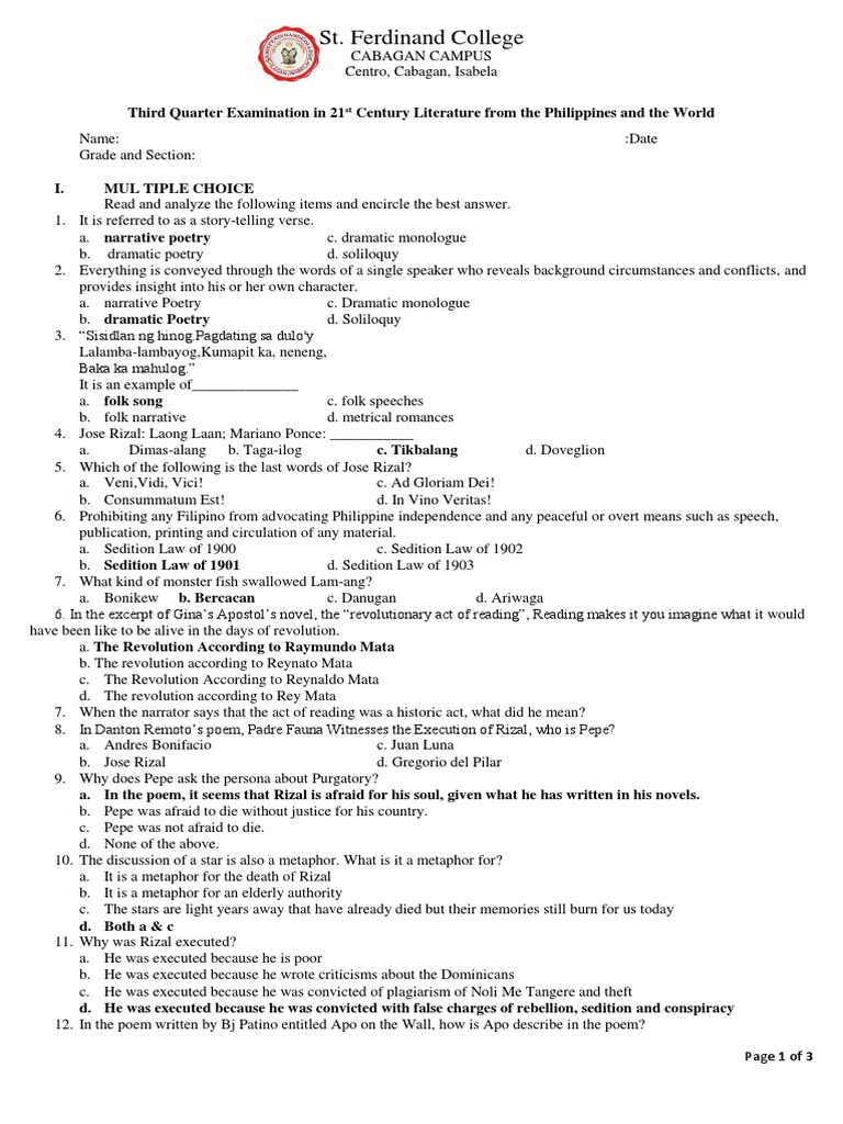 1st Quarter Exam | PDF