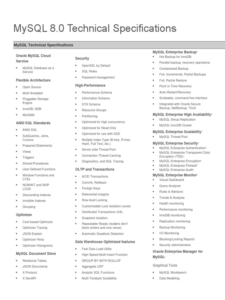 MySQL 8 - Technical Specification August 2018 | PDF | My Sql | Oracle Database