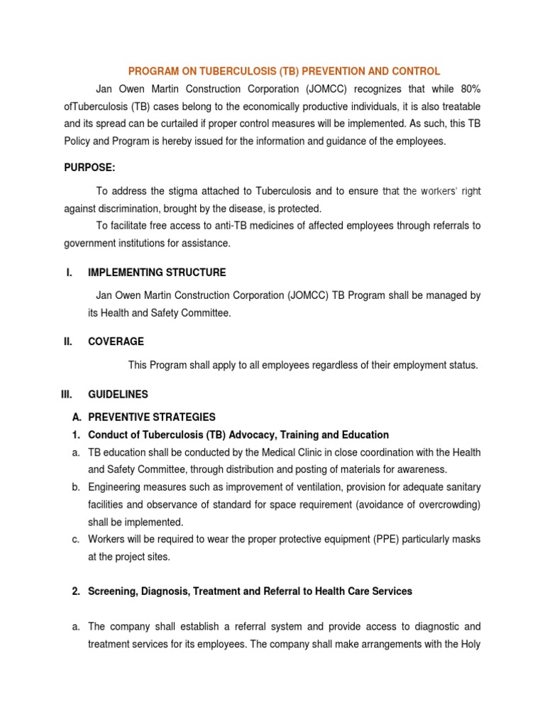 Program On Tuberculosis | PDF | Tuberculosis | Employment