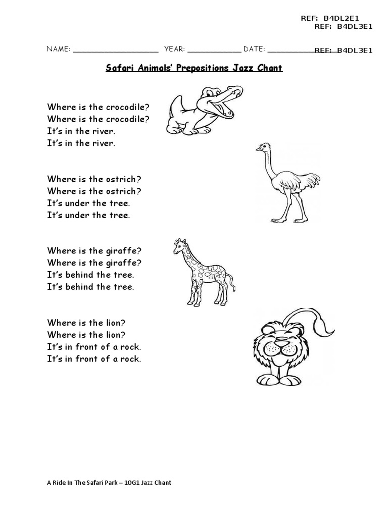Safari Animals Prepositions Chant | PDF