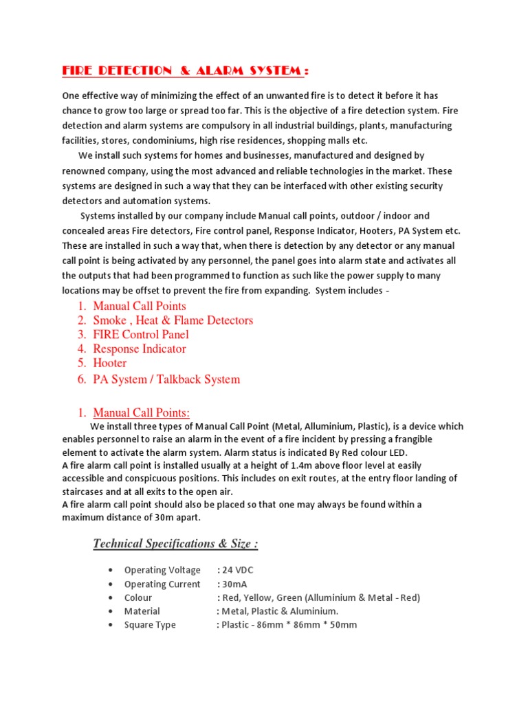 Fire Detection & Alarm System | PDF | Equipment | Electrical Engineering