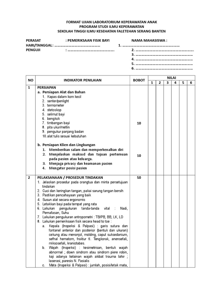 Format Ujian Laboratorium Kep - Anak-1 | PDF