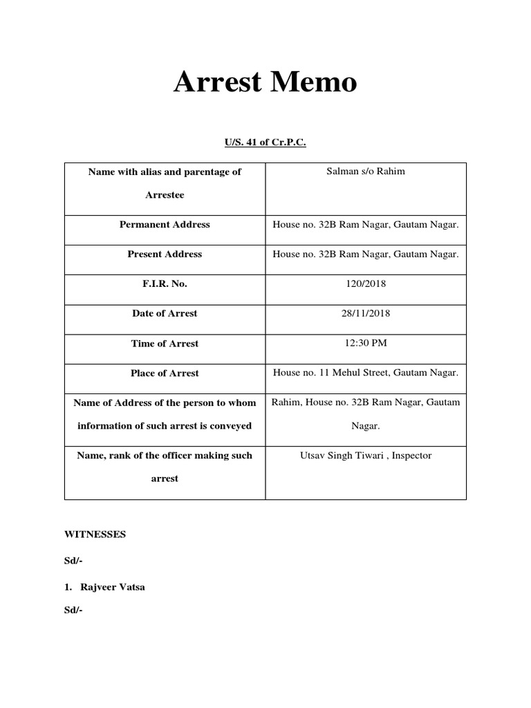 Arrest Memo Salaman | PDF