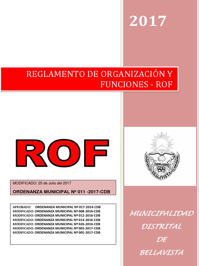 Rof 2017 Ordenanza Municipal 011-2017 PDF | PDF | Alcalde | Defensa Civil