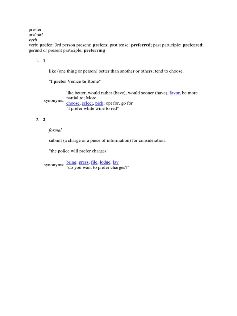 Definition and Usage of "Prefer" | PDF