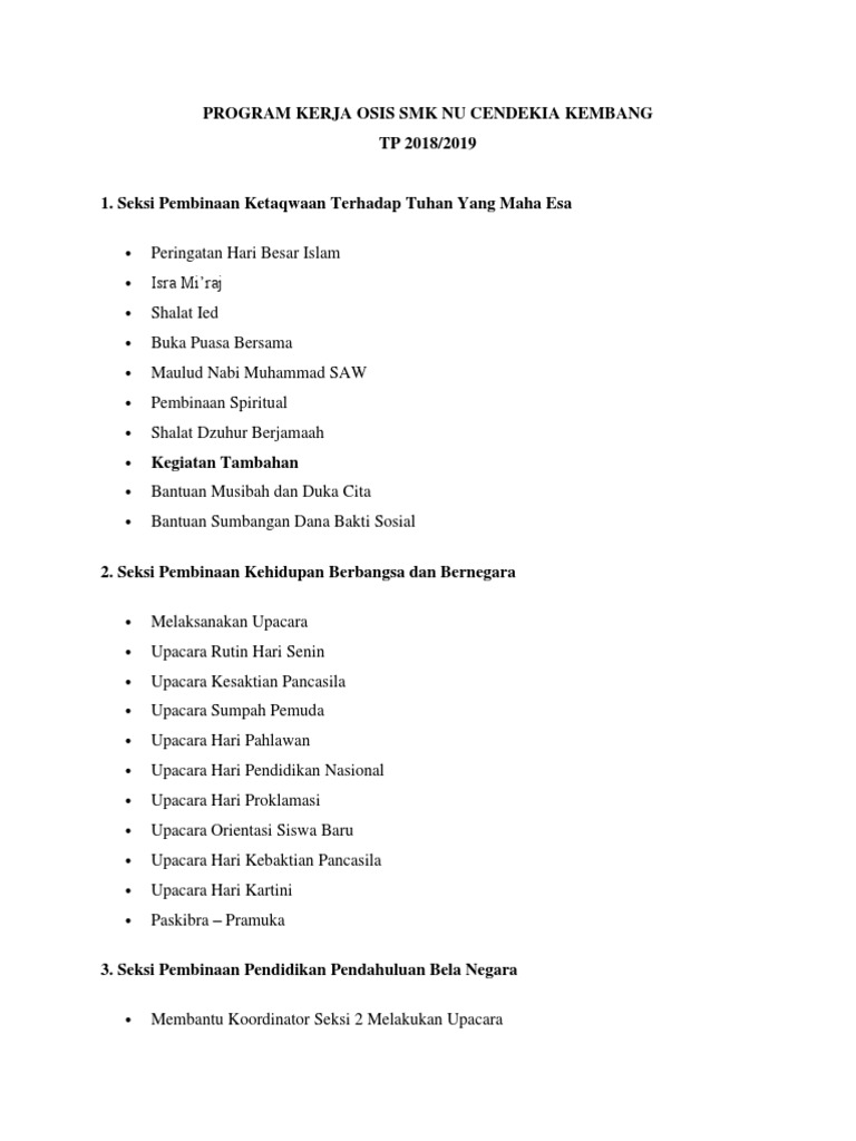 Program Kerja Osis SMK Nu Cendekia Kembang | PDF