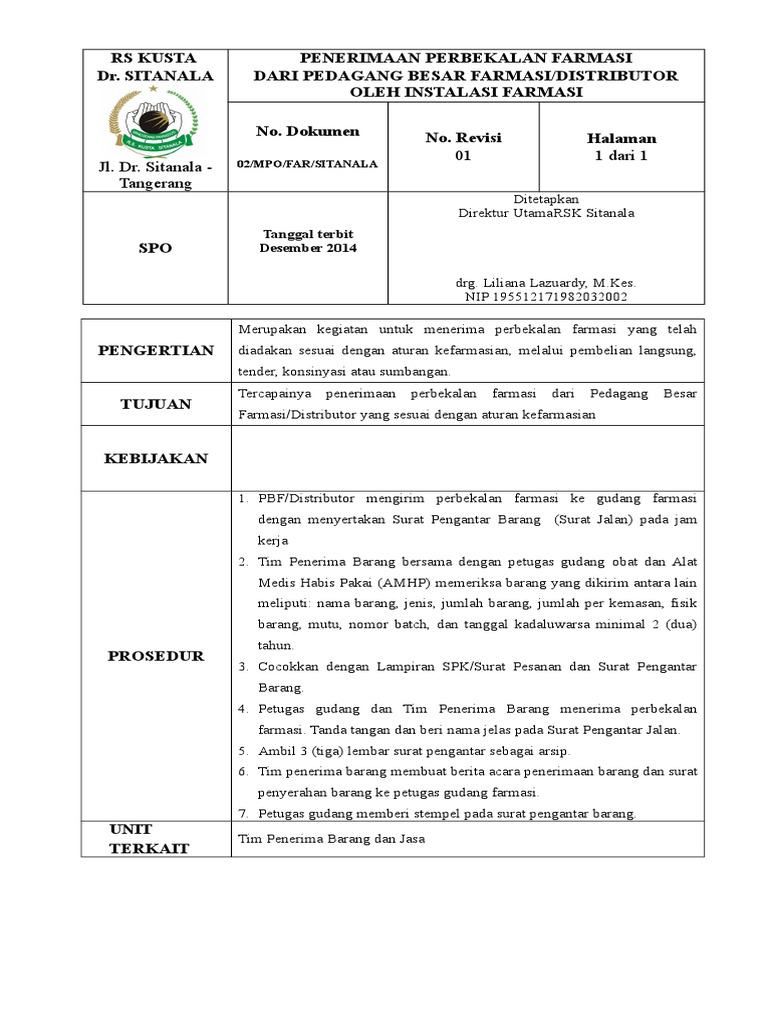 Penerimaan Perbekalan Farmasi Dari PBF Ke Gudang | PDF