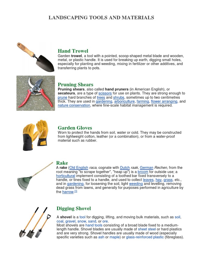 Landscaping Tools and Materials | PDF | Farming Tools | Horticulture ...