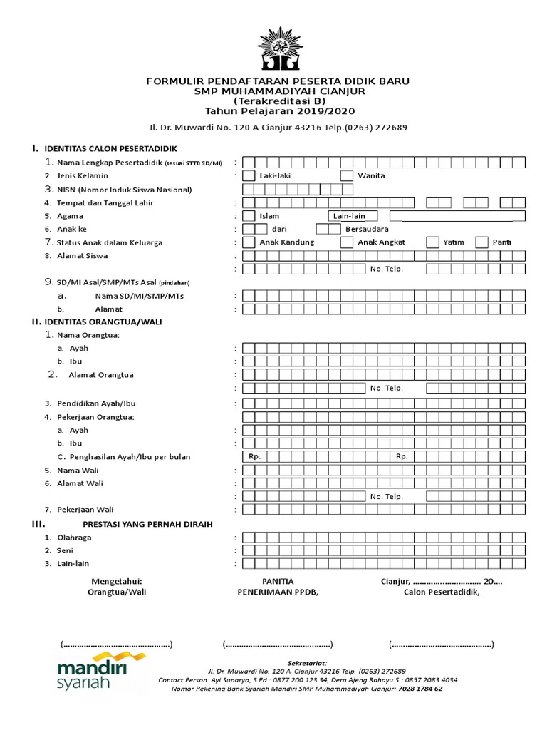 Formulir PPDB SMP Muhammadiyah Cianjur | PDF