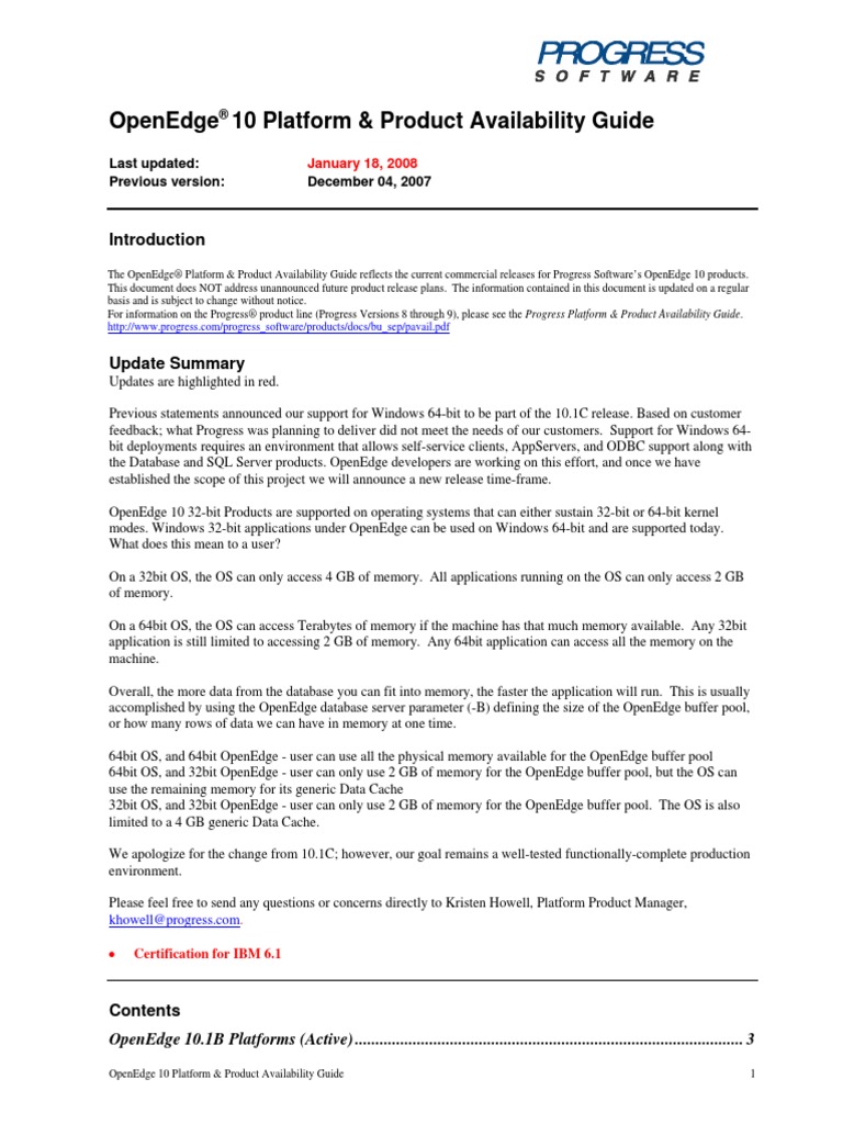 Openedge 10 Availability Guide Jan17 | PDF | 64 Bit Computing | Windows Xp
