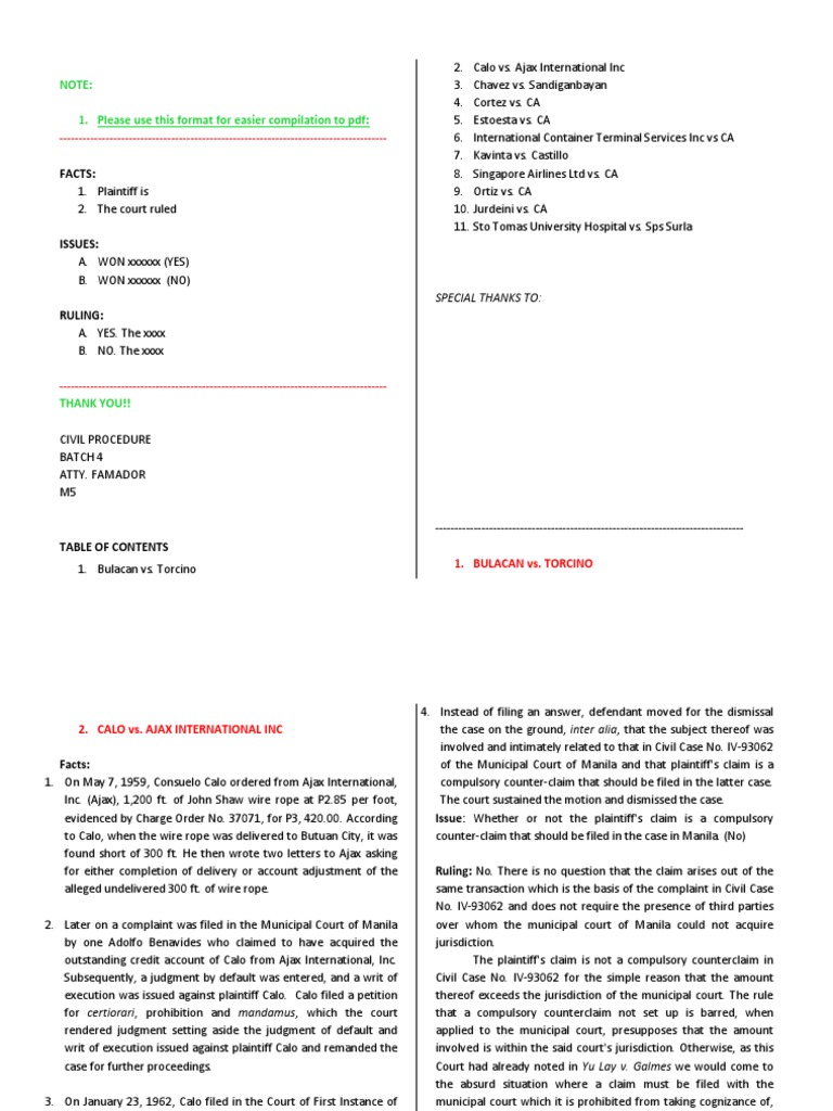 CIVPRO Batch 5 Case Digests | PDF | Lawsuit | Complaint