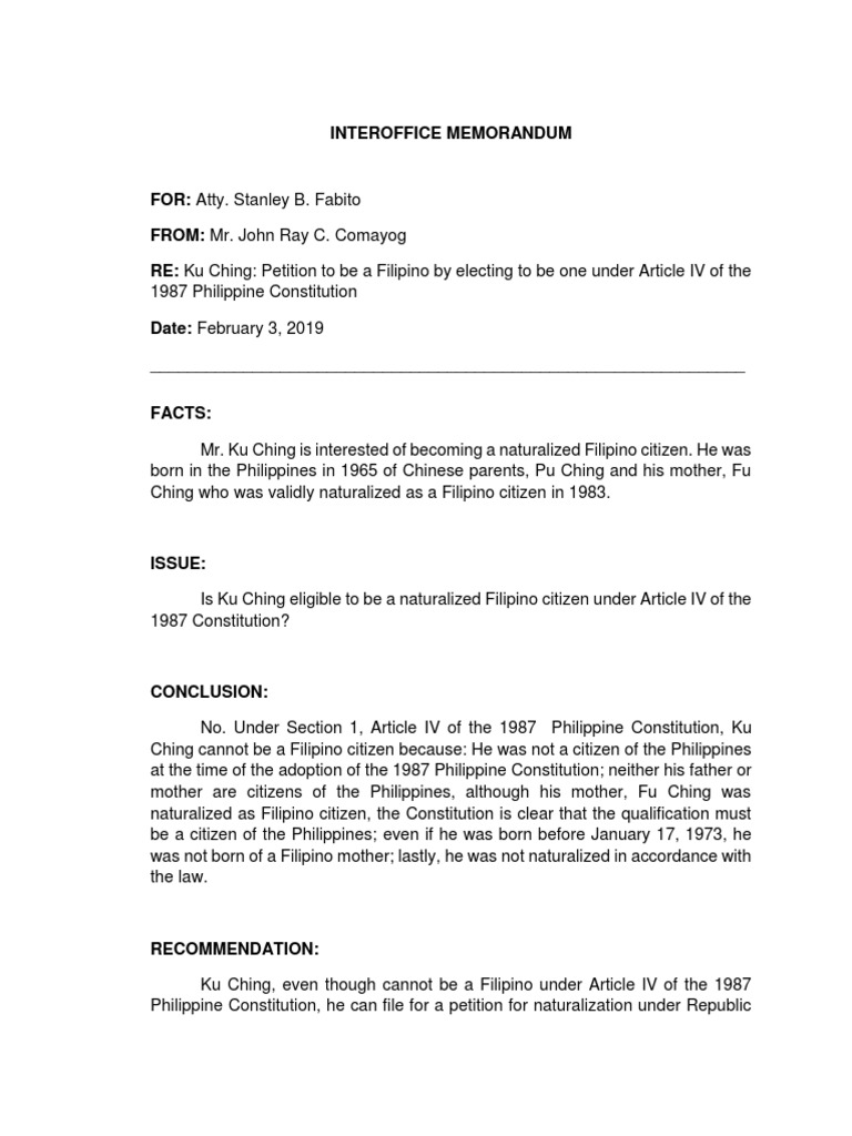Legal Memoranda on Citizenship and Property | PDF | Naturalization ...
