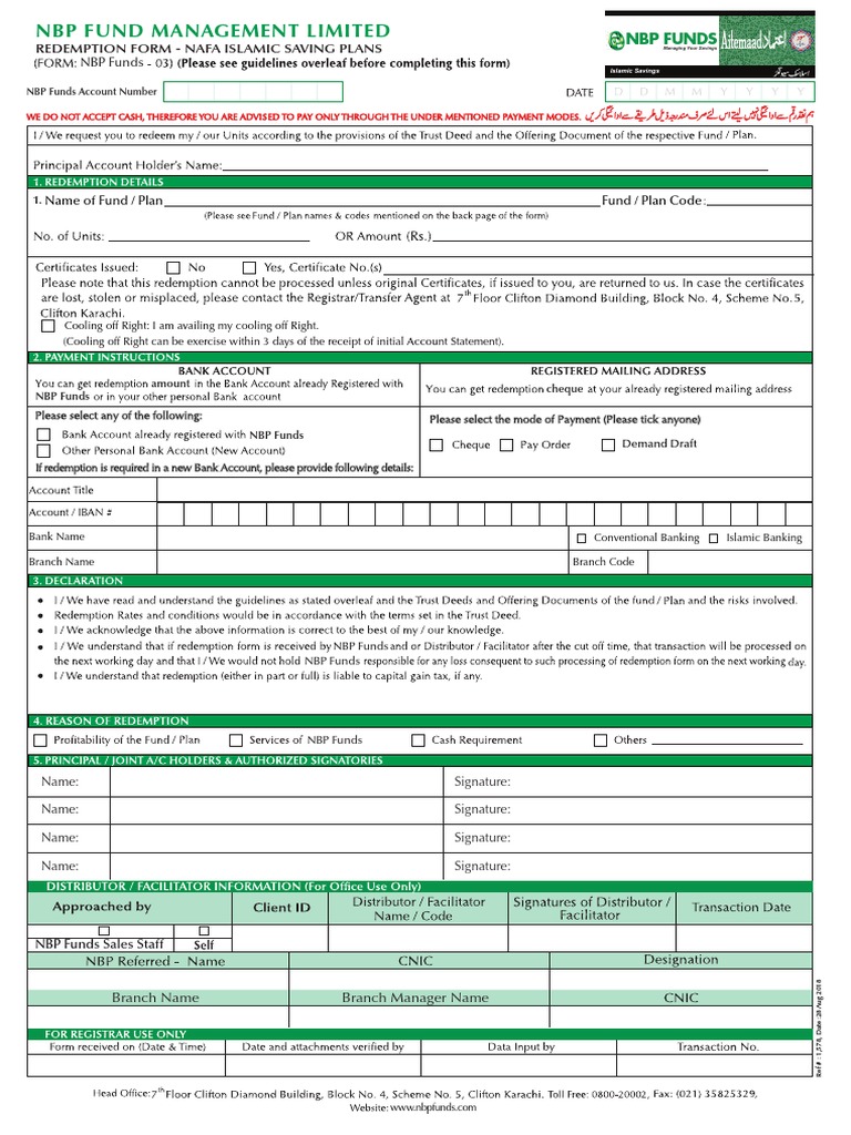 Redemption Form - Nafa Islamic Saving Plans: Name of Fund / Plan Fund ...