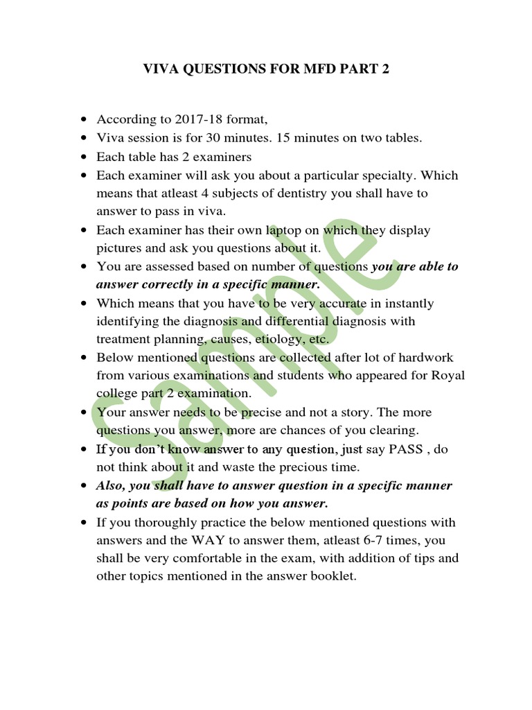 MFD Part 2 Viva Prep Guide | PDF | Dentistry | Diseases And Disorders