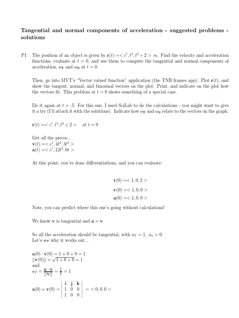 Tangential and Normal Components of Acceleration - Suggested Problems ...