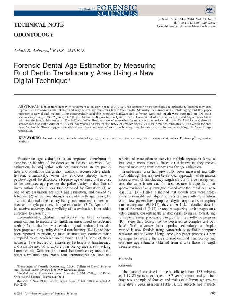Forensic Dental Age Estimation By Measuring Root Dentin Translucency Area Using A New Digital