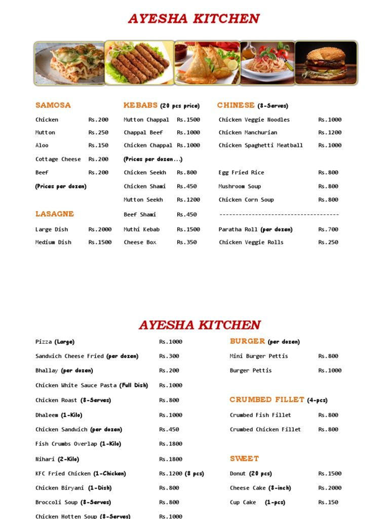Ayesha Kitchen Menu and Prices | PDF