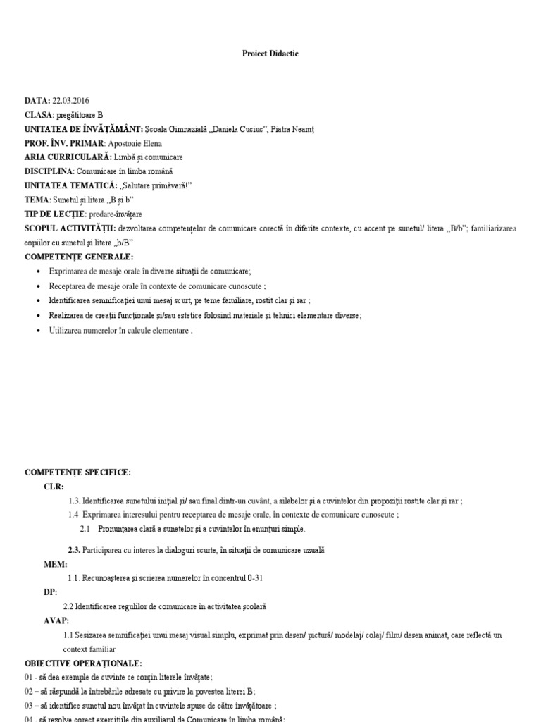 Litera B Predare | PDF