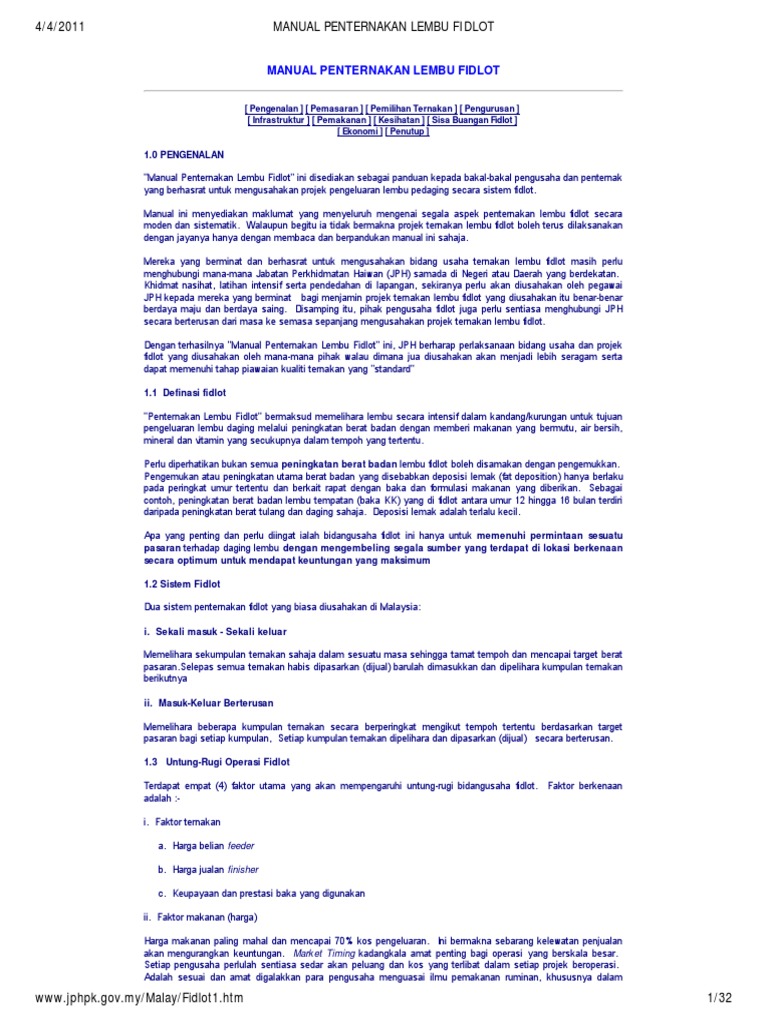 Manual Penternakan Lembu Fidlot PDF | PDF