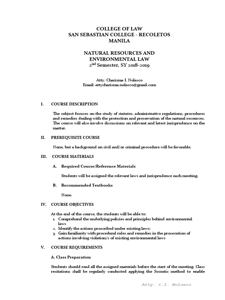Environmental Law Syllabus | PDF | Environmental Law | Government