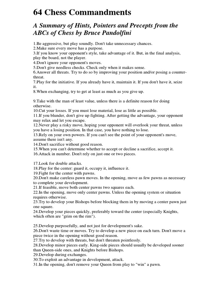 64 Chess Commandments - 0 | Download Free PDF | Game Theory | Chess Theory