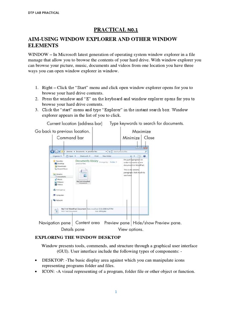 Practical N0.1 Aim-Using Window Explorer and Other Window Elements | PDF | Window (Computing ...