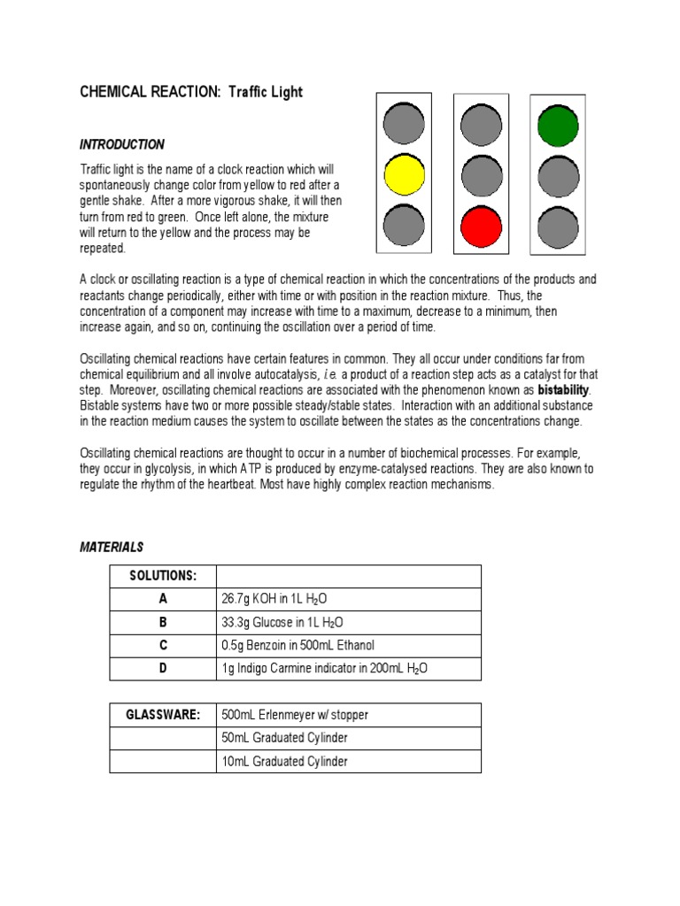 CHEMICAL REACTION: Traffic Light | PDF | Chemical Reactions | Chemical ...