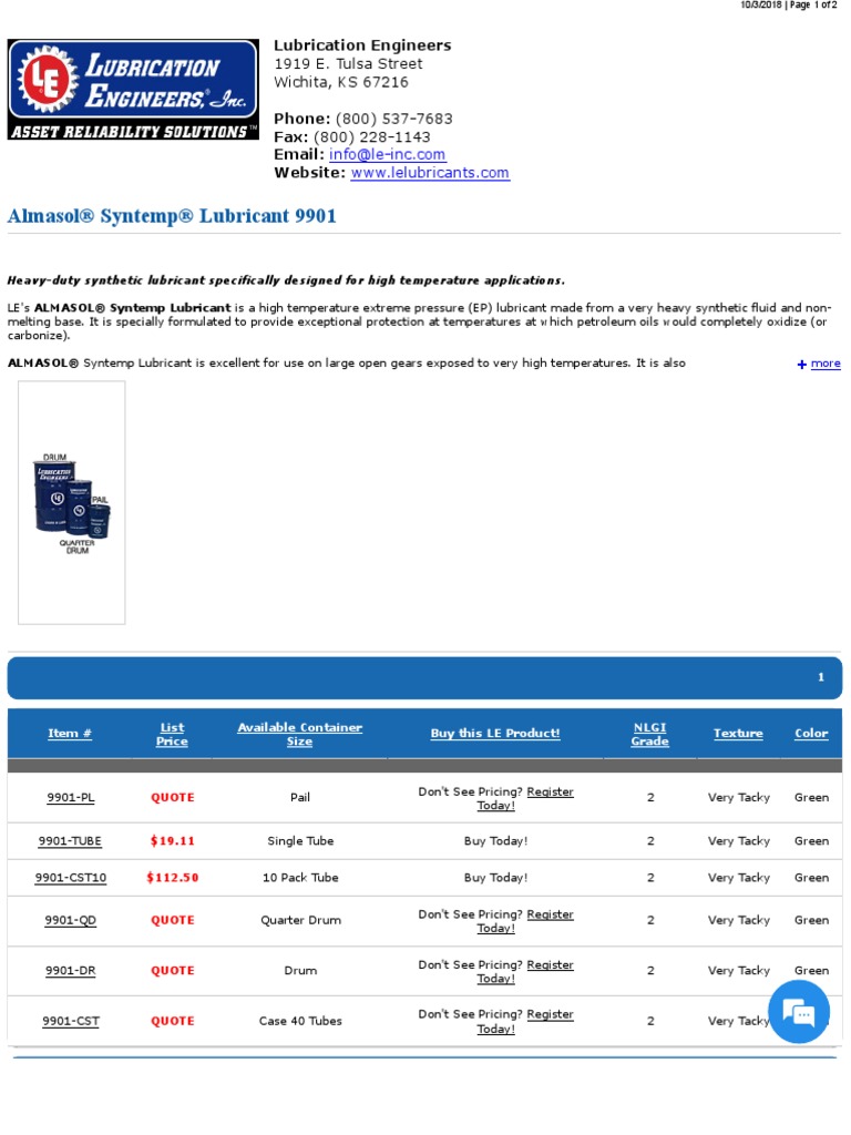 Almasol®Syntemp®Lubricant 9901 | Download Free PDF | Lubricant | Oils