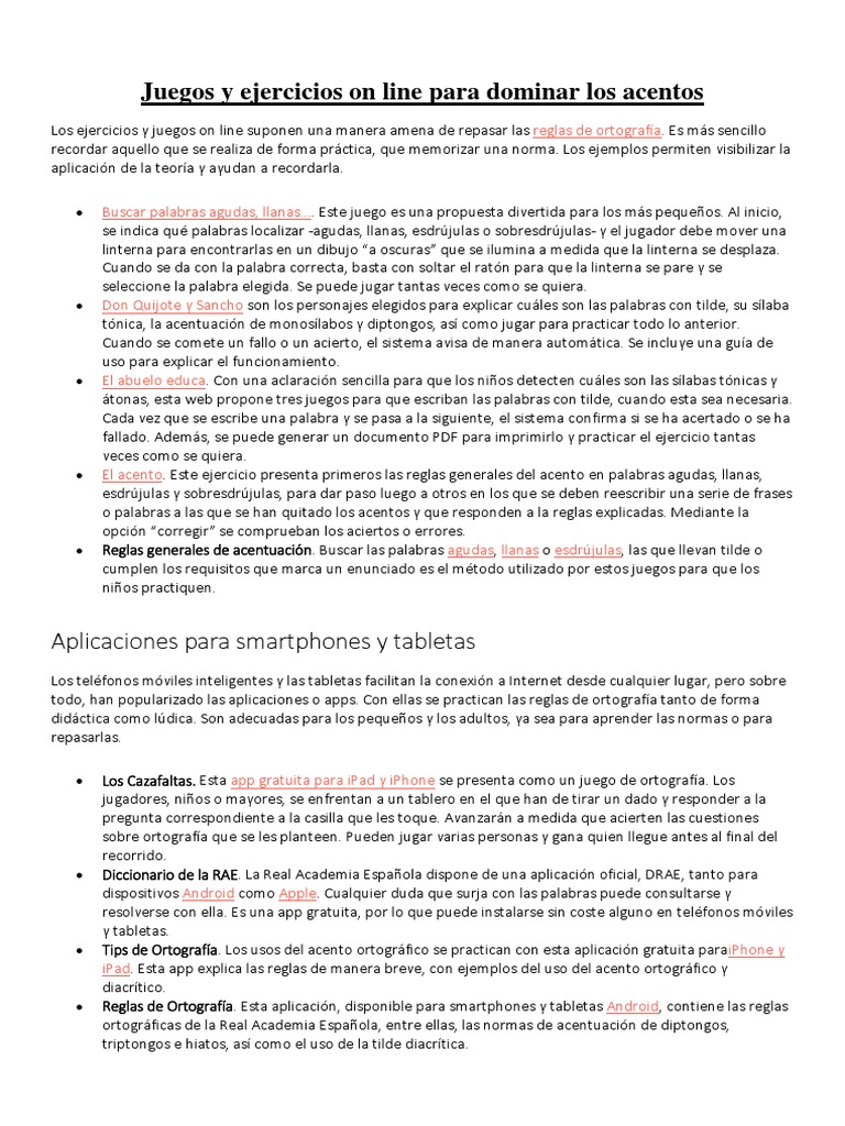 Juegos y Ejercicios para Dominar Los Acentos | PDF | Aplicación movil ...