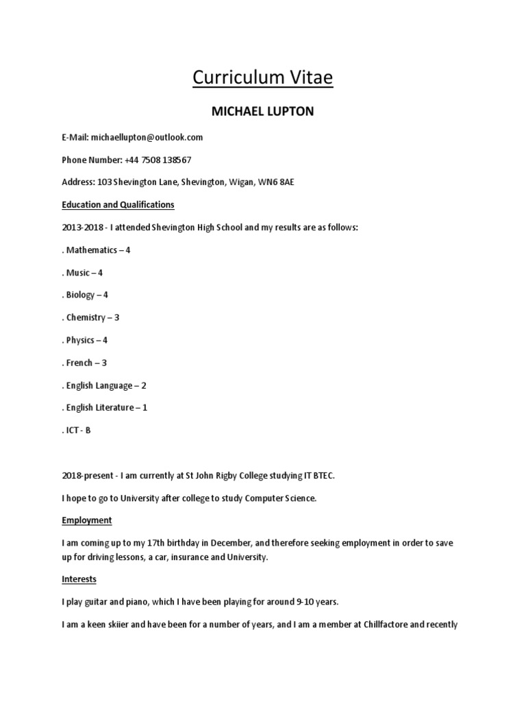 Curriculum Vitae: Michael Lupton | PDF | Career & Growth | Social Science
