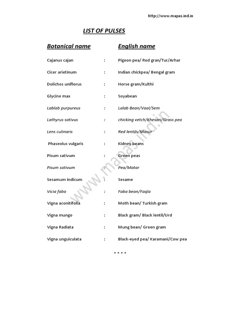 List of Pulses with Scientific Names | PDF