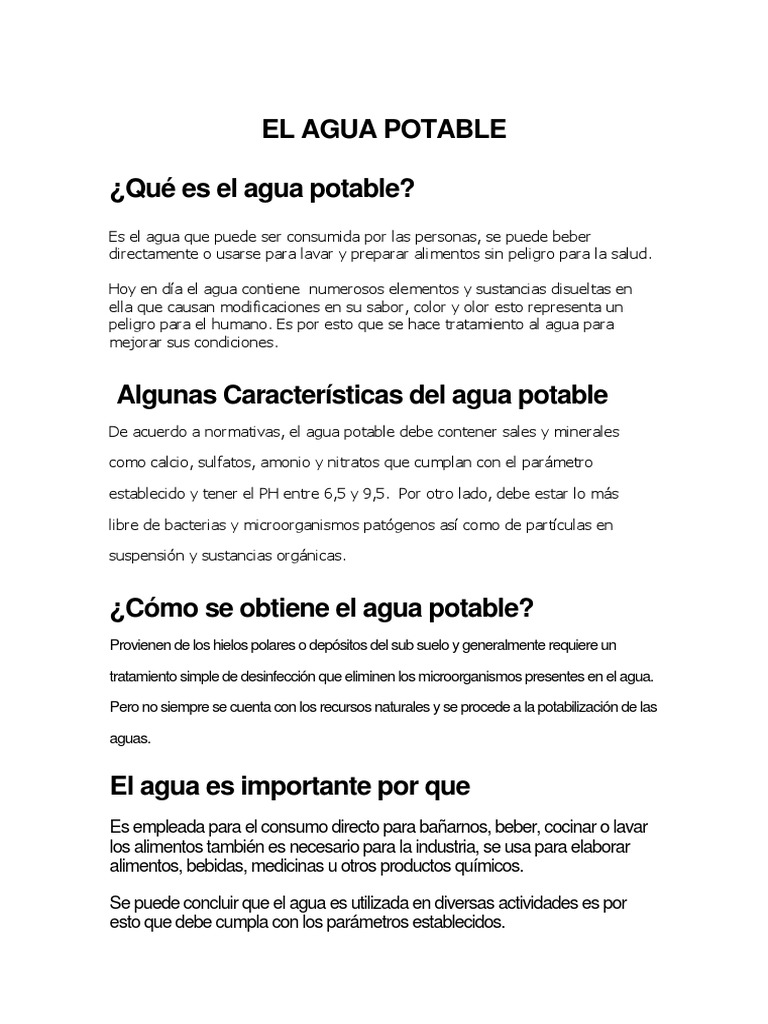 Características del Agua Potable | PDF | Agua potable | Agua