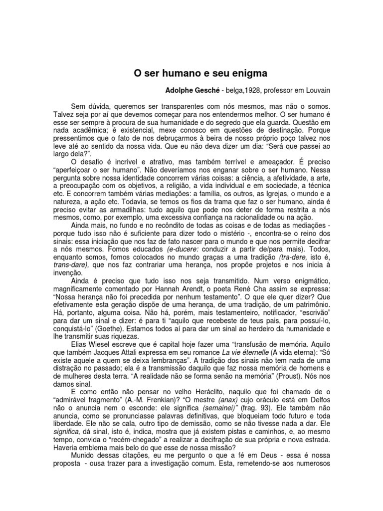 O Ser Humano e Seu Enigma-Adolphe Gesché | PDF | Amor | Deus