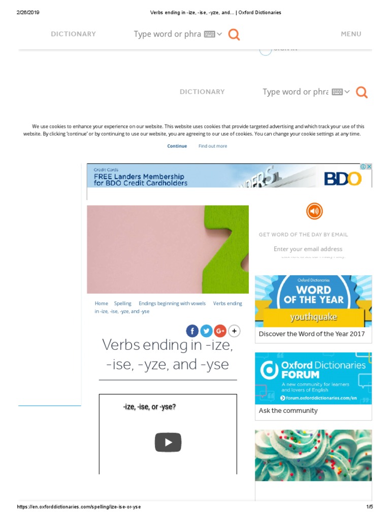 Verbs Ending in - Ize, - Ise, - Yze, And... - Oxford Dictionaries | PDF ...