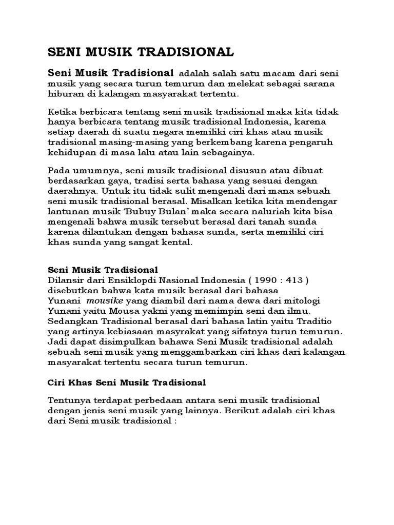 Musik Tradisional, Jenis Alat Musik, Unsur Musik | PDF | Kajian Bahasa ...