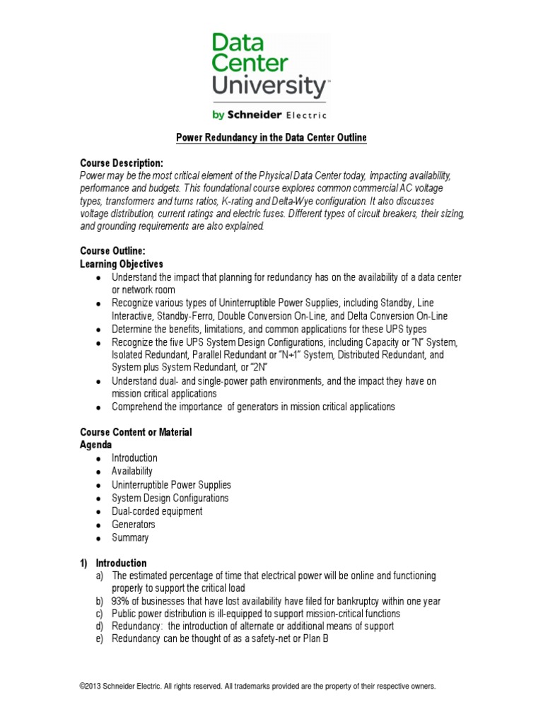 Power Redundancy in The Data Center - Course Preview | PDF | Power ...