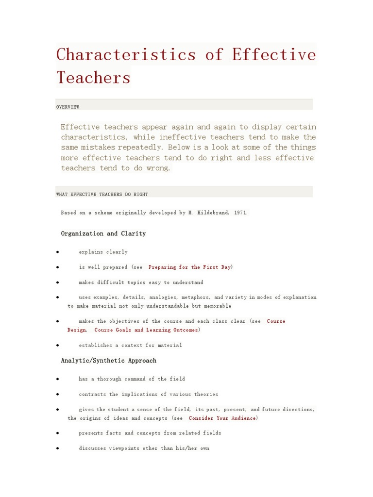 Characteristics of Effective Teachers | PDF | Teachers | Learning