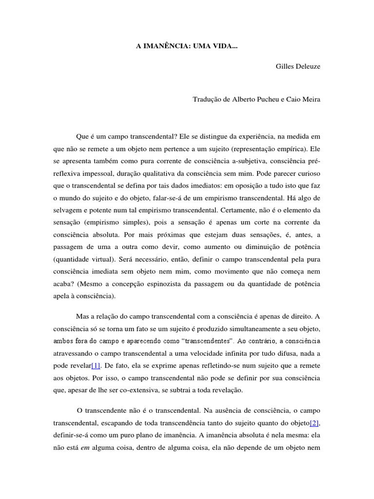 A Imanência | PDF | Transcendência (Filosofia) | Empiricismo