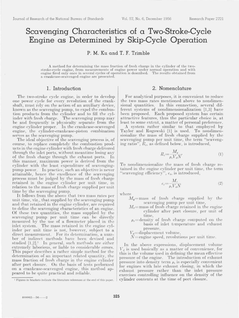 Scavenging Characteristics of A Two-Stroke-Cycle Engine As Determined ...