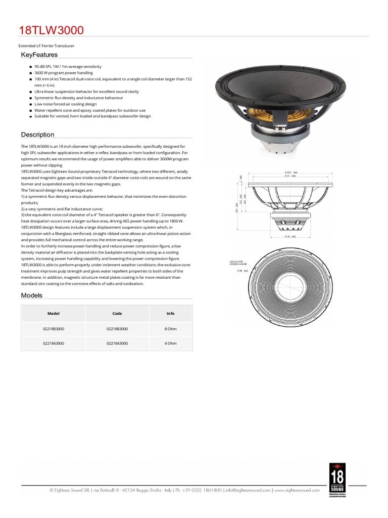 Keyfeatures: Model Code Info | PDF | Loudspeaker | Inductor