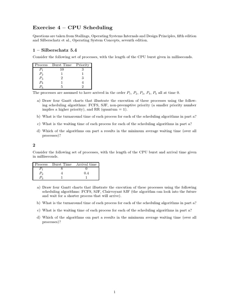 Exercise 4 | PDF | Scheduling (Computing) | Computer Science